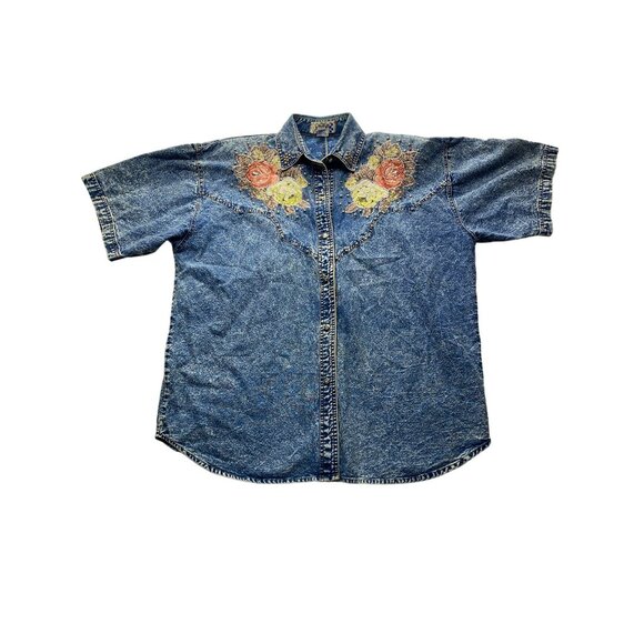 Polly Bleu | Tops | Vintage Polly Bleu Acid Washed Button Up 3957 ...